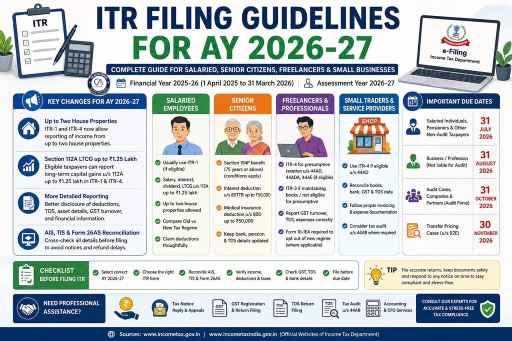 ITR Filing Guidelines for AY 2026-27: Guide for Salaried, Senior ...